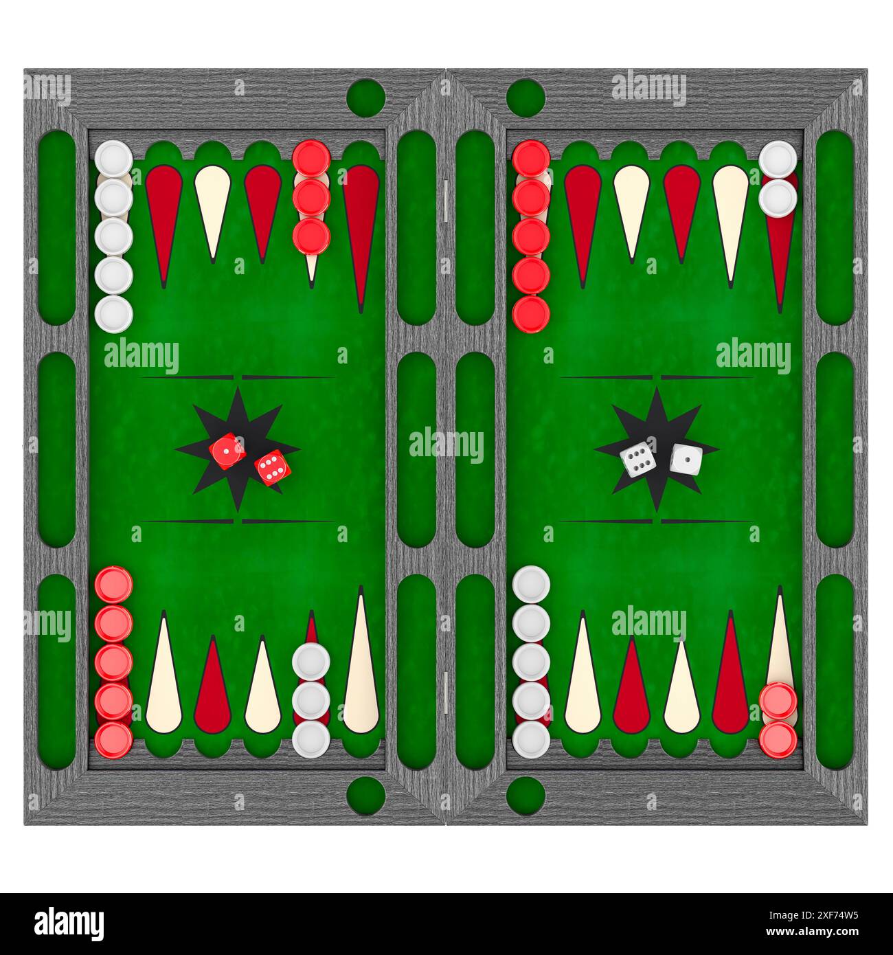 Opened Backgammon board game, top view. 3D rendering isolated on white ...