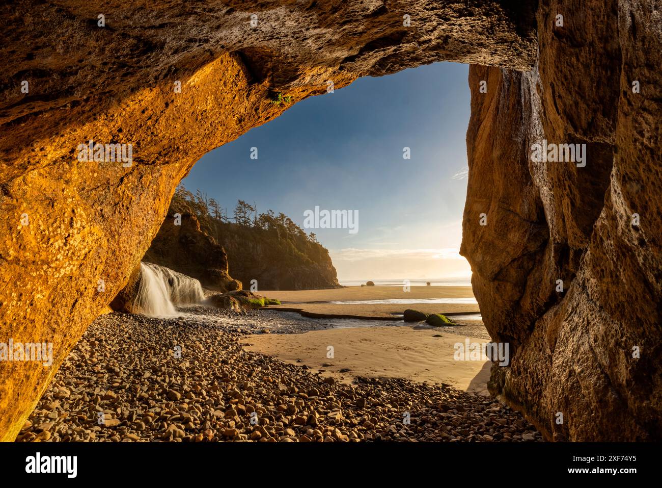 Fall Creek Waterfall from Cave at Hug Point near Cannon Beach, Oregon ...