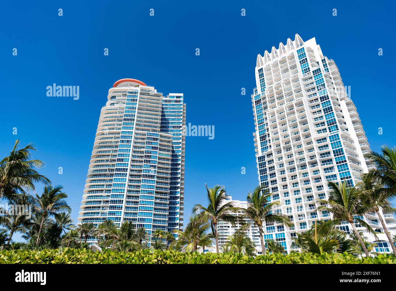 Architectural building in Miami south beach. Skyscraper with palm tree ...