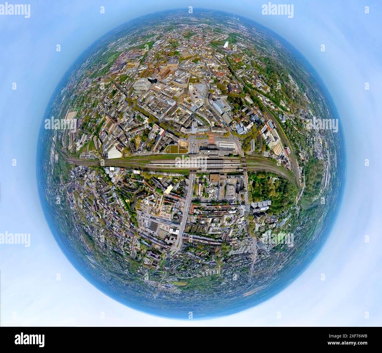 Aerial view, central station Bochum Hbf, downtown city view, earth ...