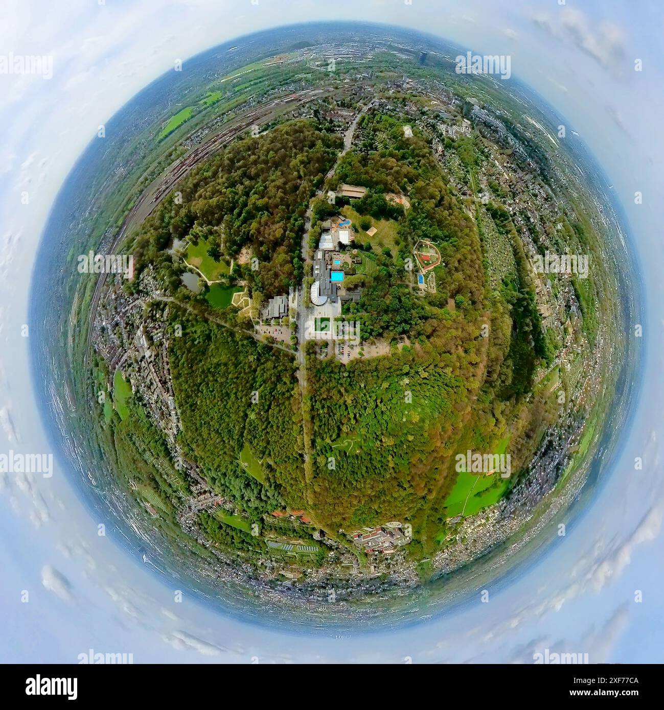 Aerial view, Revierpark Vonderort with exercise hill sports facilities ...