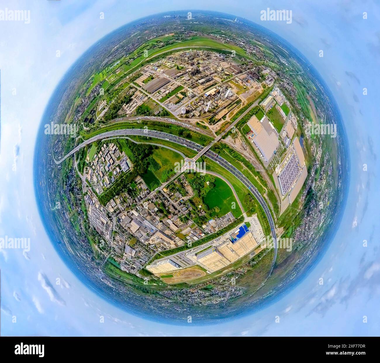 Aerial view, OQ Chemicals plant Ruhrchemie, behind it a flooded area ...