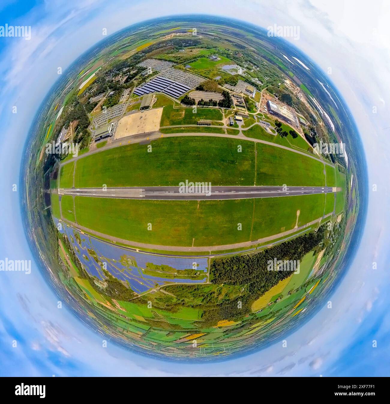 Aerial view, Airport Weeze, runway and landing strip, Ryanair airline ...