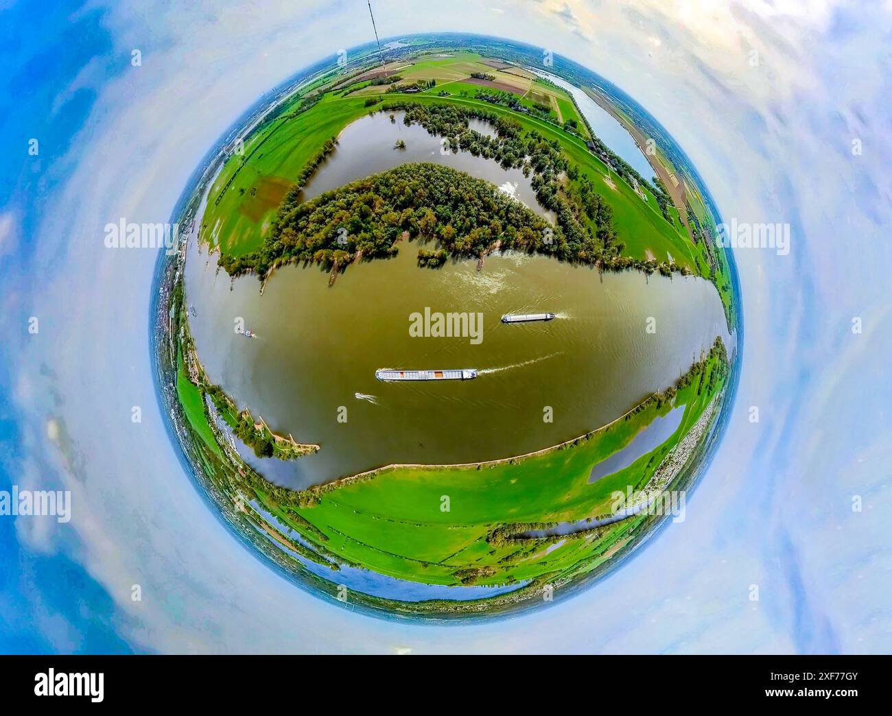 Aerial view, Rhine foreland Perrich with lake and wooded shore area ...