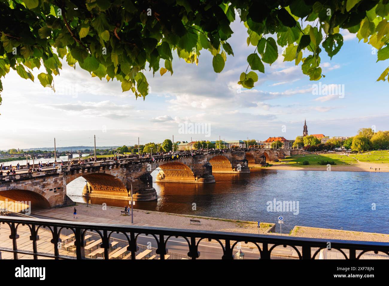 Scenic cityscape Dresden old center view Bruhl terrace balcony Augustus ...