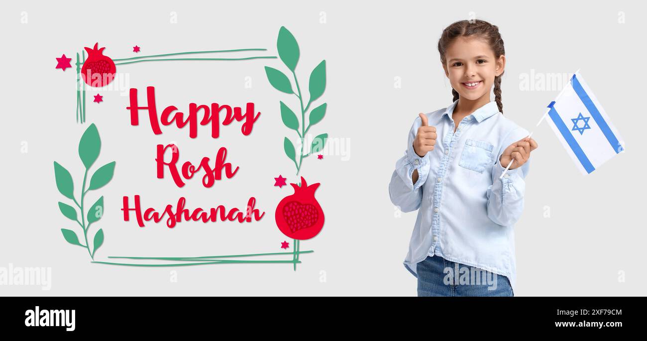 Banner for Rosh Hashanah (Jewish New Year) with little girl holding ...