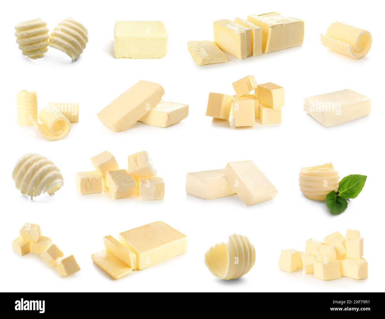 Collage of fresh butter on white background Stock Photo - Alamy