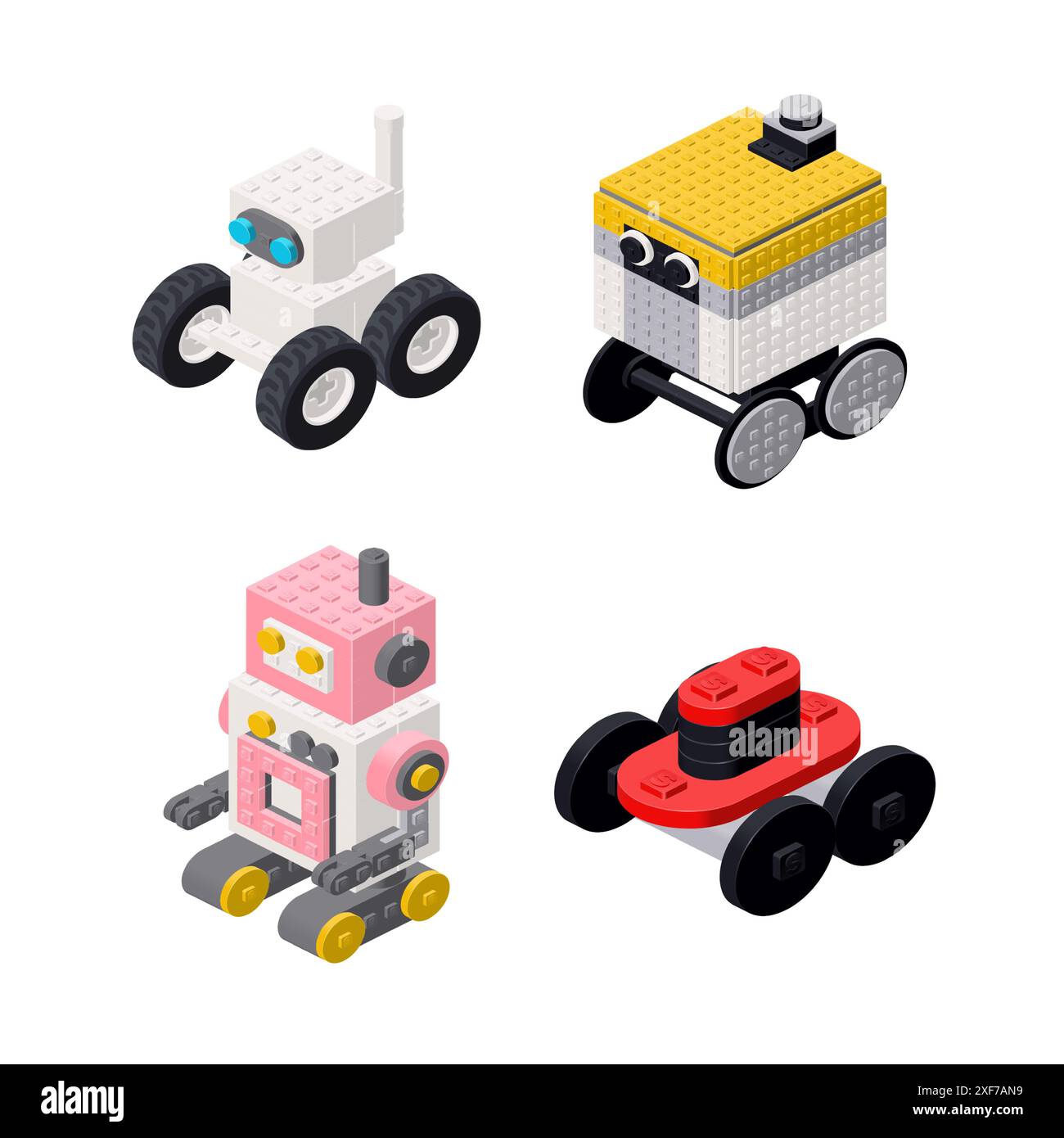 A set of isometric robots assembled from cubes. Vector Stock Vector ...