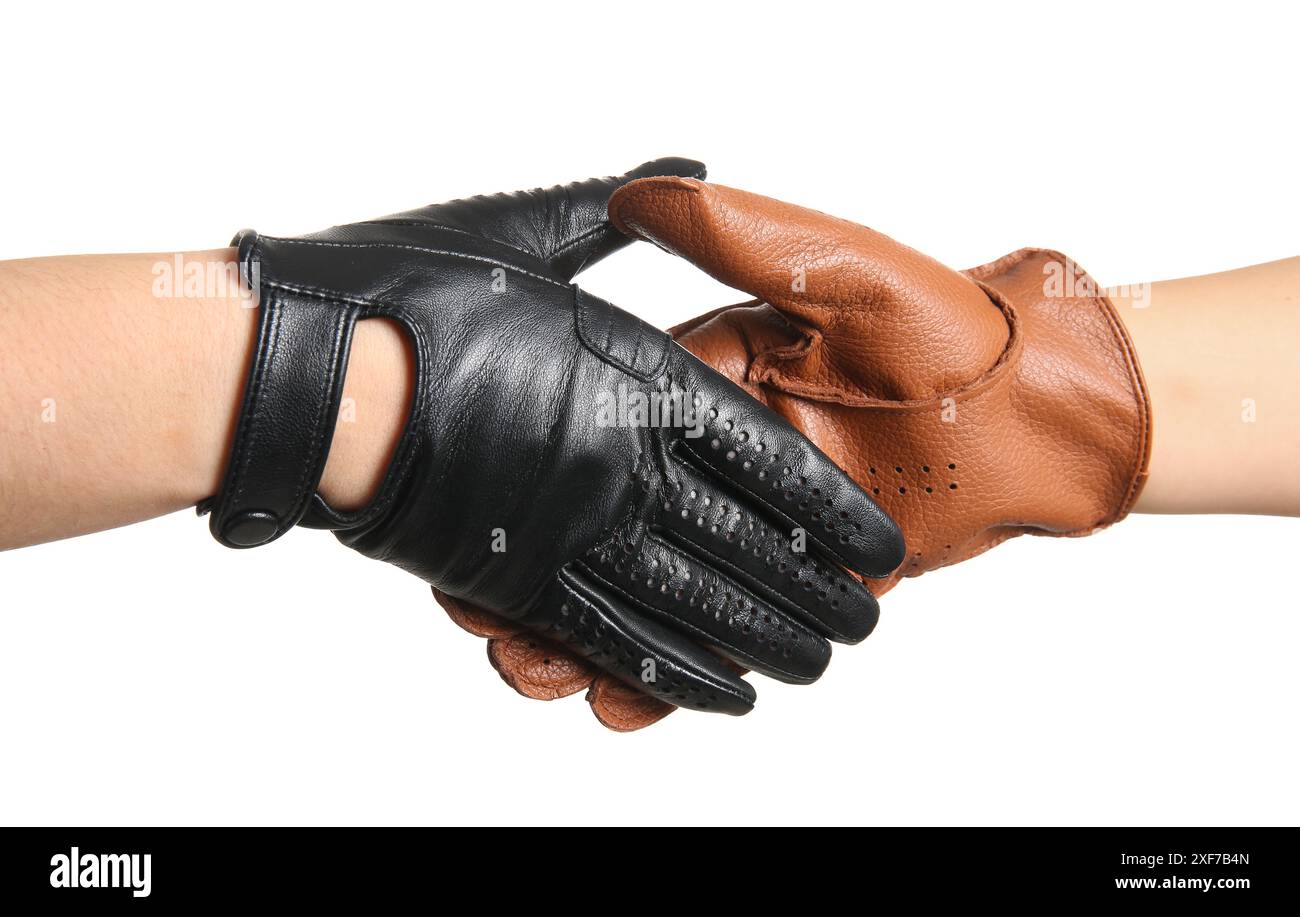 Women in leather gloves shaking hands hi-res stock photography and ...