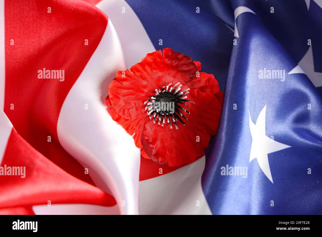 Flag of USA and poppy flower, closeup. Memorial Day celebration Stock ...