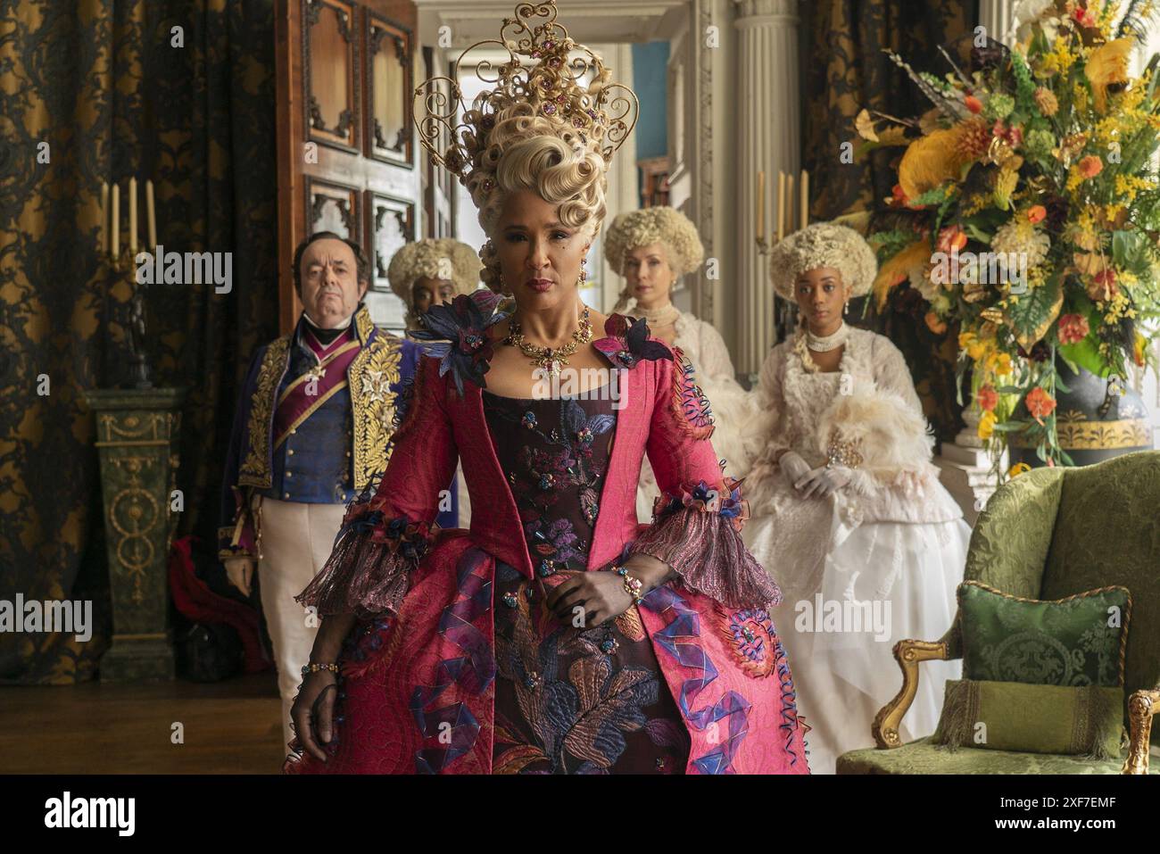 BRIDGERTON, Hugh Sachs (left), Golda Rosheuvel (center), Joining of ...
