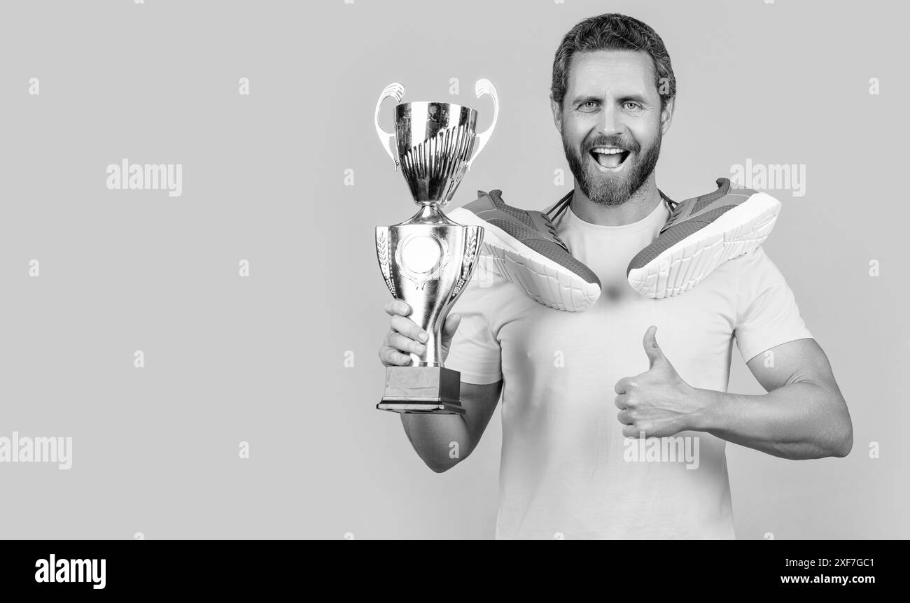 champion man winner in studio, copy space. photo of champion man winner ...