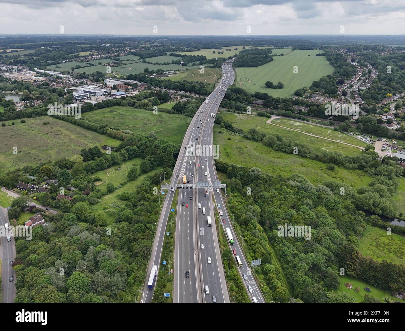 An aerial view of the bustling A41 and M25 motorway interchange in ...