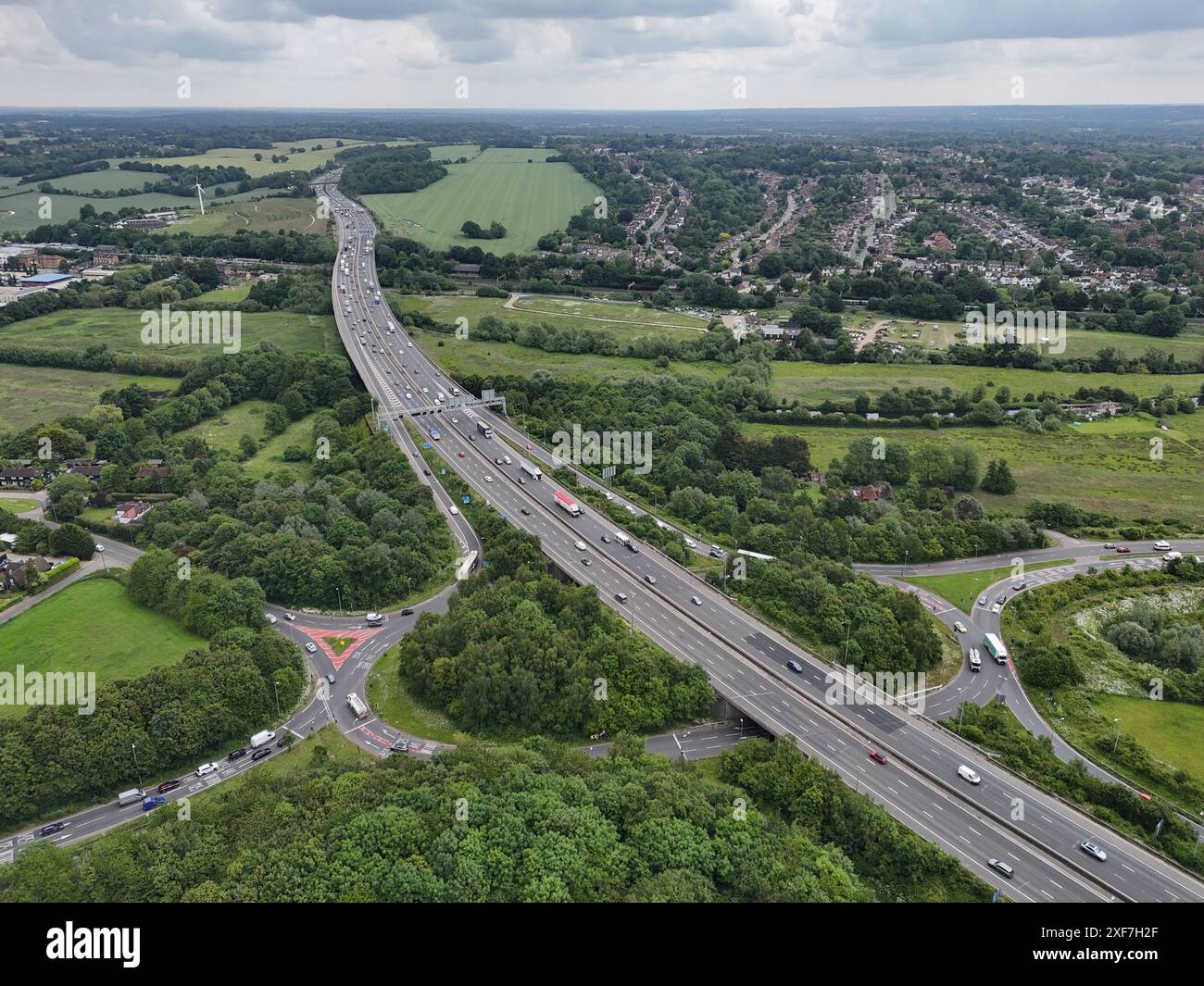 An aerial view of a busy A41 M25 highway interchange in Kings Langley ...