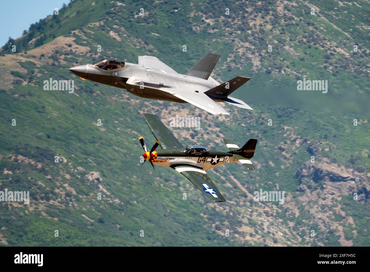 Capt. Melanie "Mach" Kluesner flies the F-35A Lighning II next to a P ...