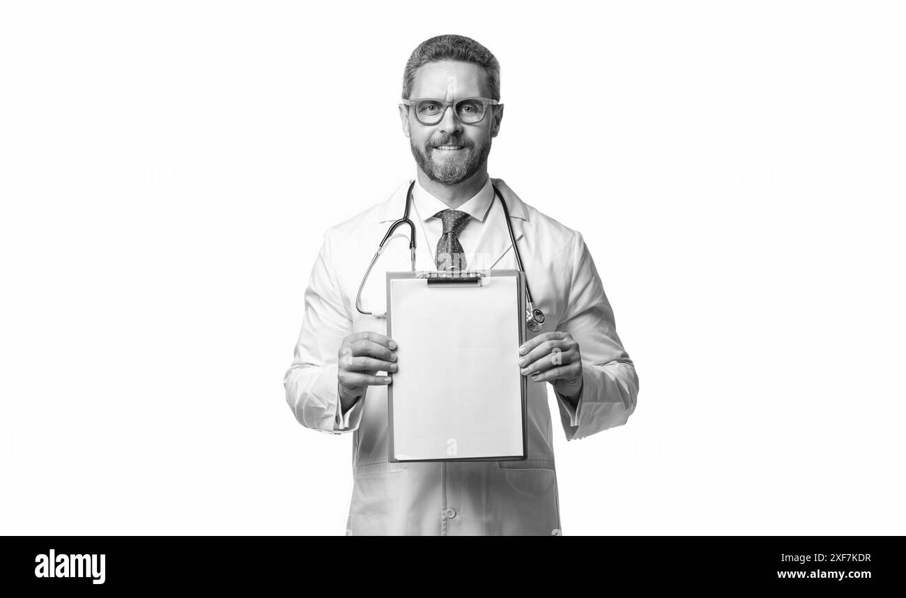 happy internist with prescription on background. photo of internist ...