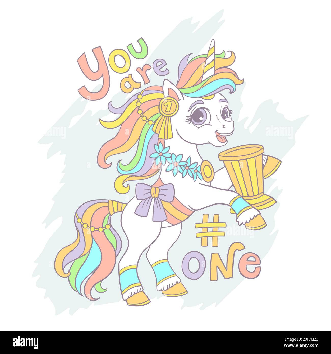Greeting card with cute unicorn winner and lettering vector Stock ...
