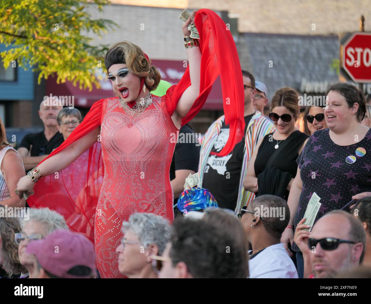 Drag queen performing at a Pride Month celebration, Forest Park ...