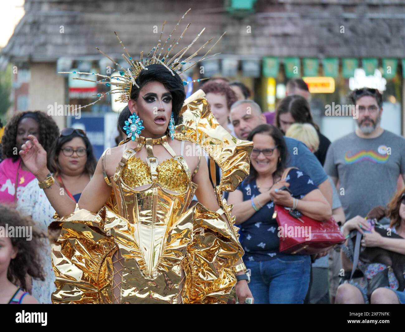 Drag queen performing at a Pride Month celebration, Forest Park ...