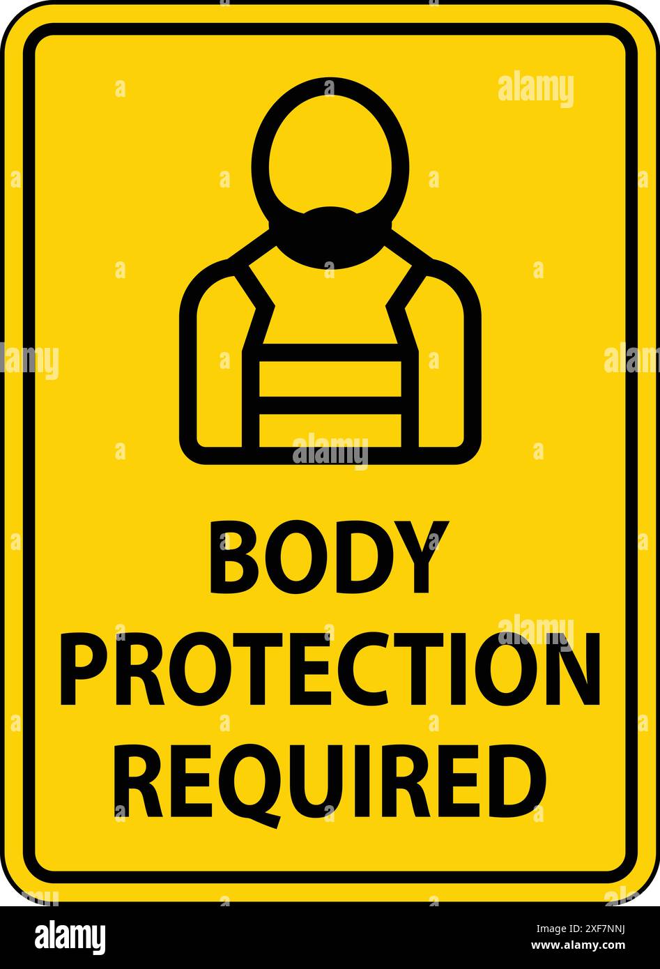 A clear safety sign indicating the mandatory use of body protection ...