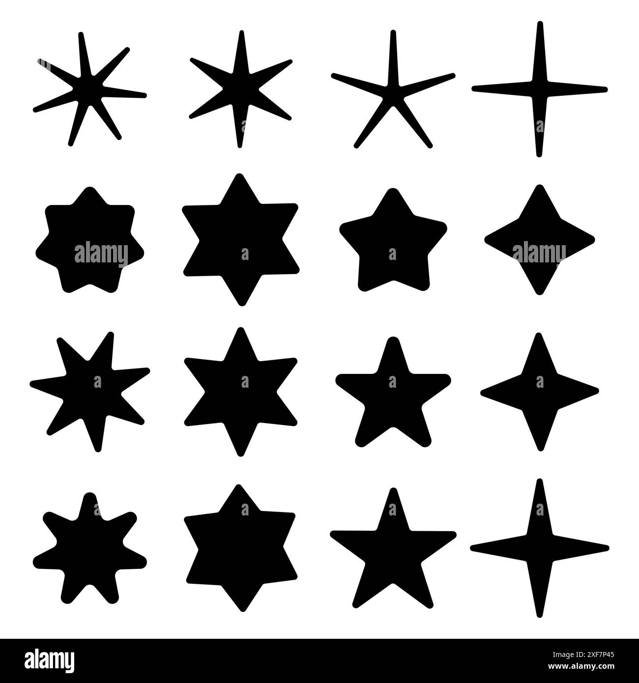 Star shapes collection. Black silhouettes set. Various star designs ...