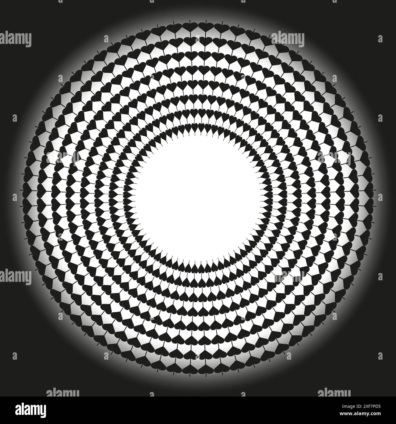 Geometric heart pattern. Black and white design. Circular vector ...