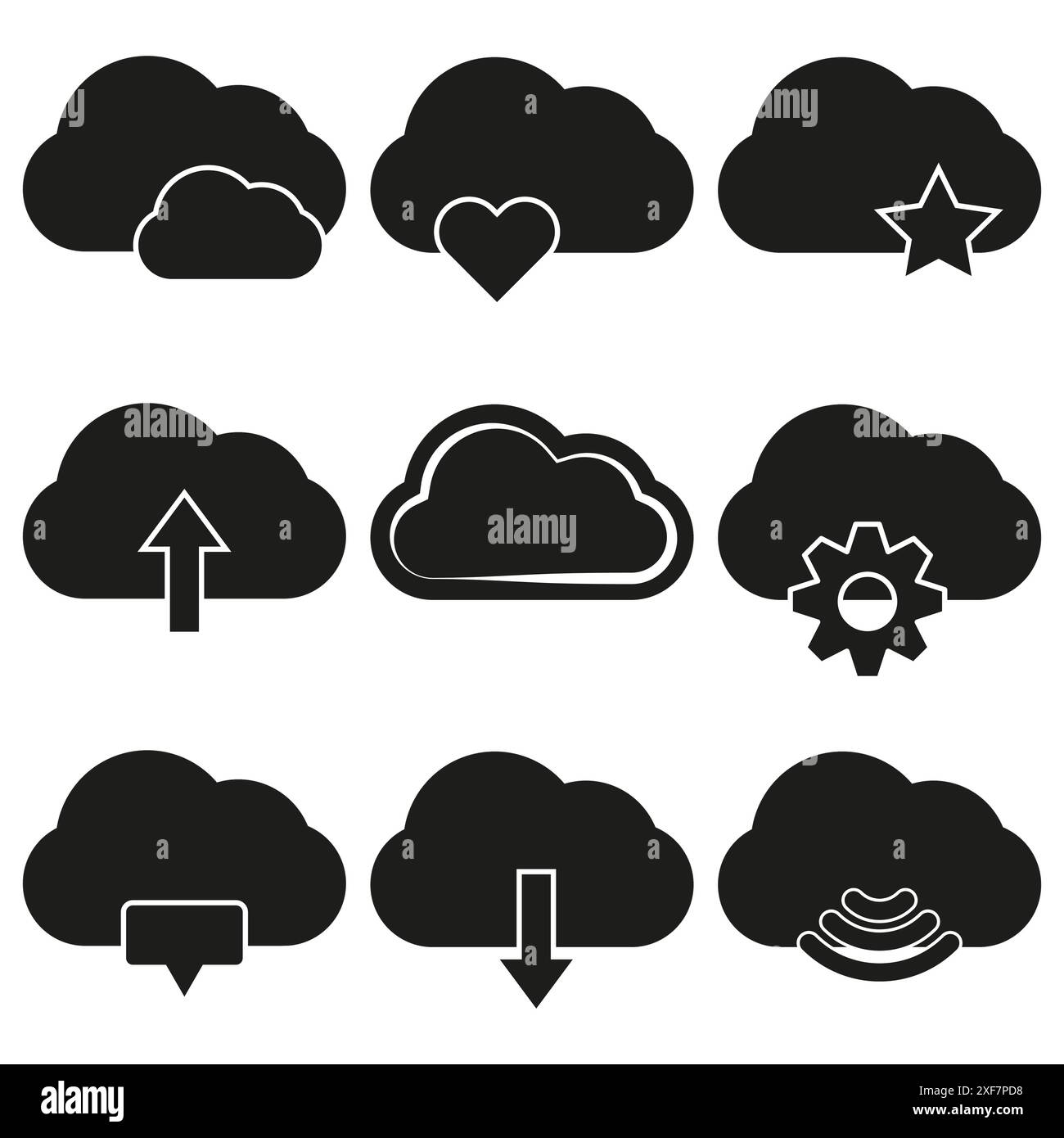 Cloud icons set. Various cloud symbols. Black and white design. Vector illustration Stock Vector ...