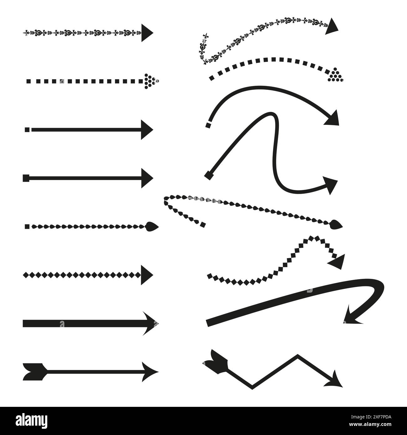 Arrow icons collection. Various black styles. Curved and straight designs. Geometric vector ...