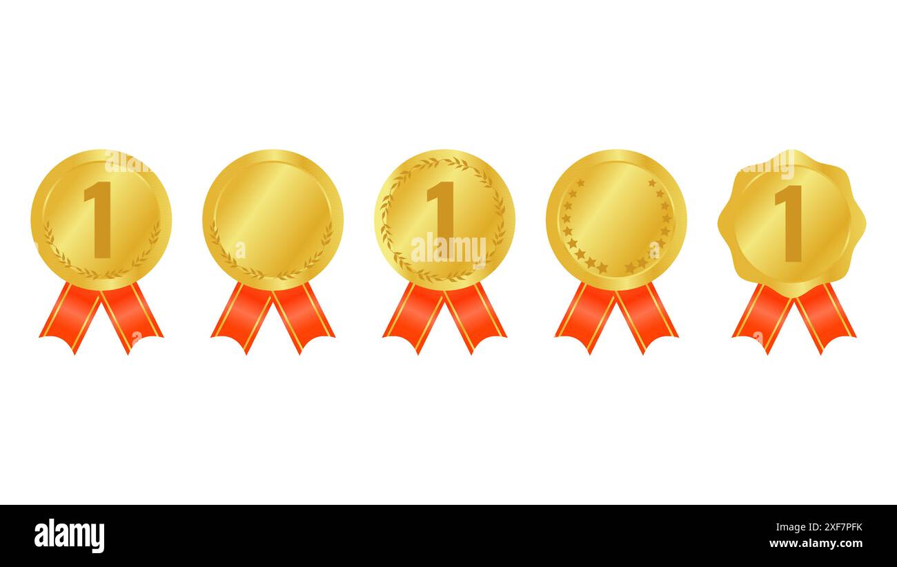 Award medal ribbon crown rank design elements. Set different golden ...