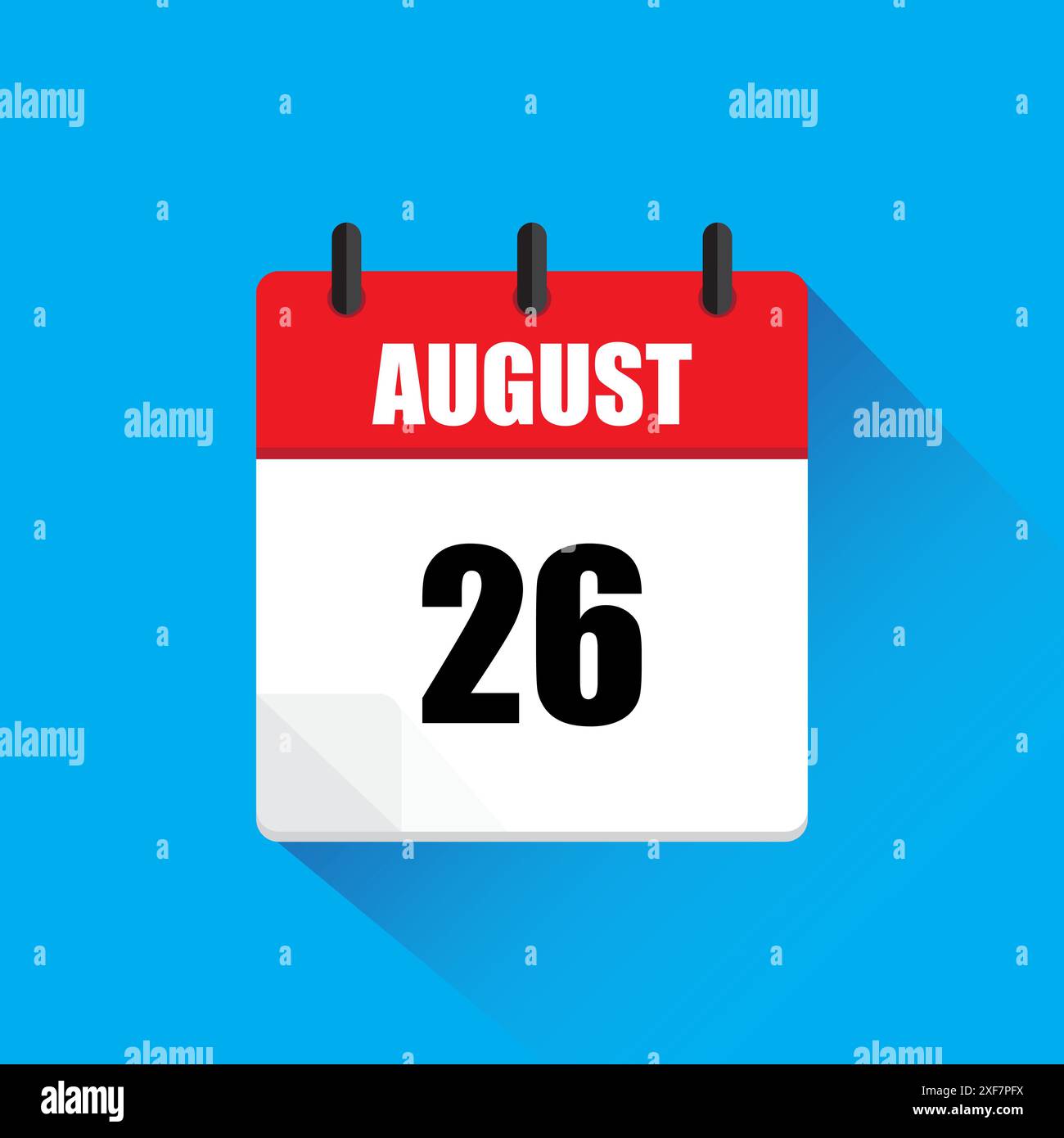 Calendar icon illustration. August twenty six. Red and white design ...