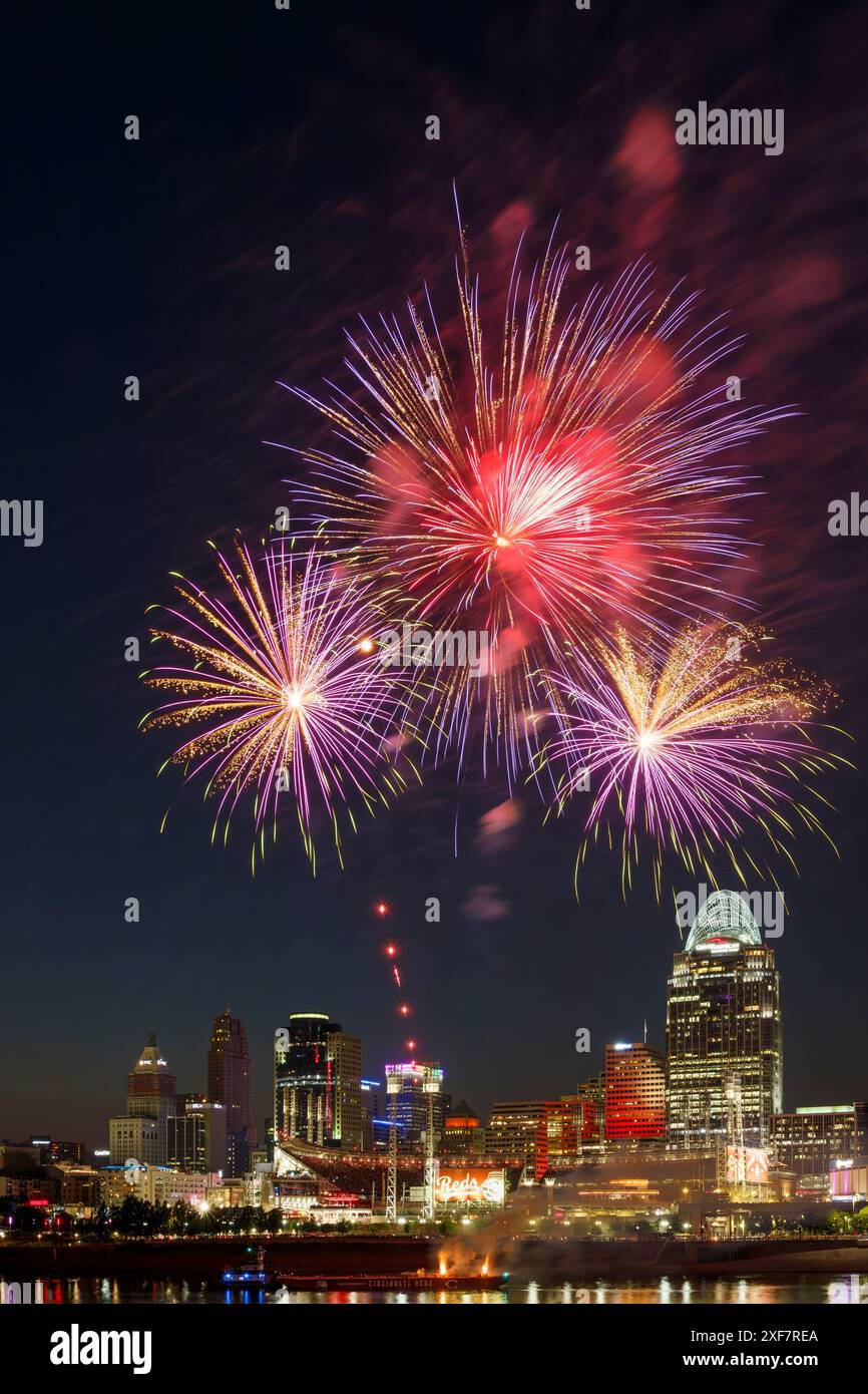 Cincinnati Fireworks. Over the Ohio River after a Cincinnati Reds ...