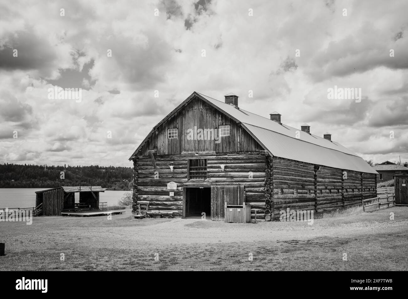 Old log built church. Old buildings and log cabins at the 108 Mile ...