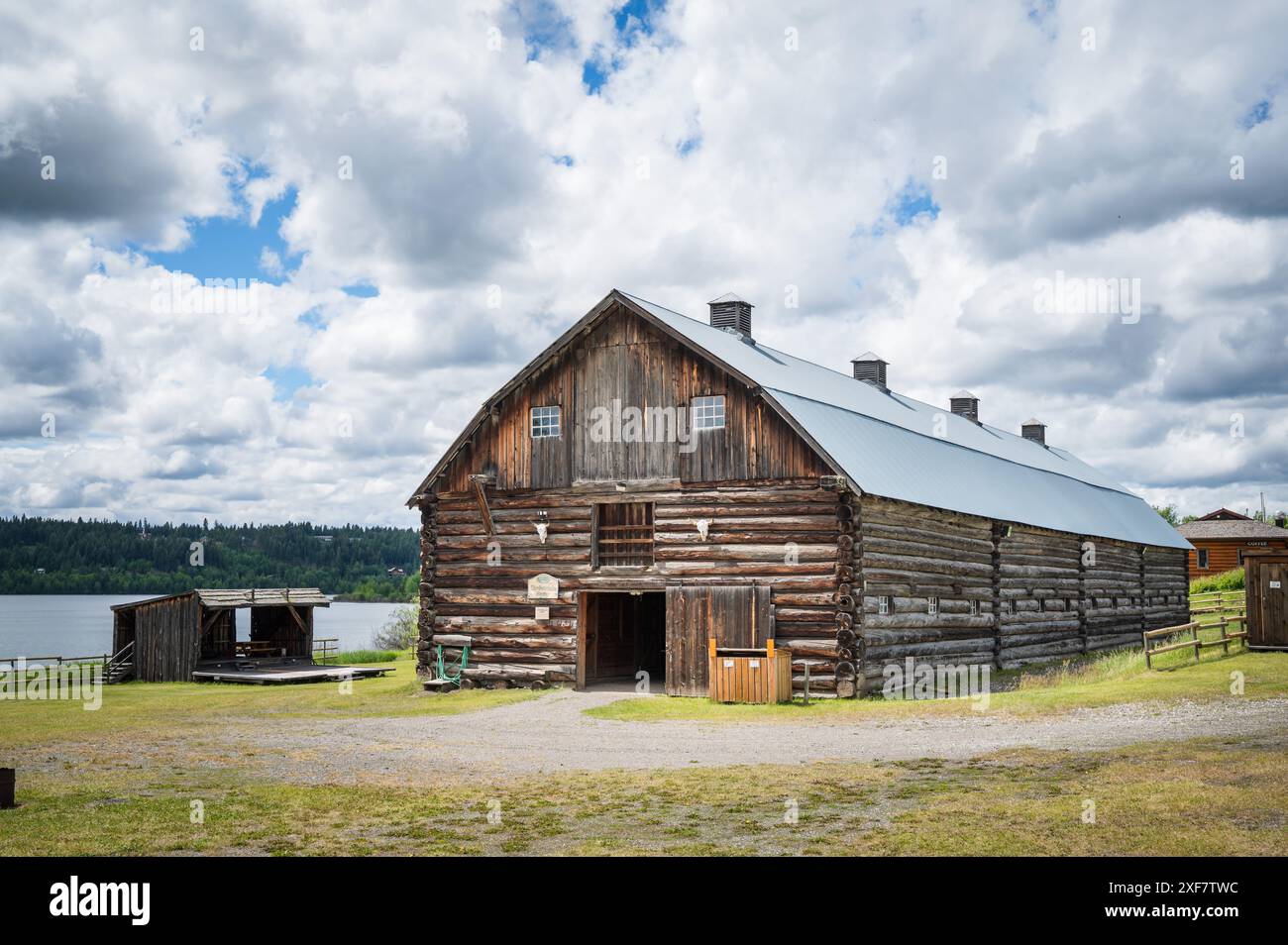 Old log built church. Old buildings and log cabins at the 108 Mile ...
