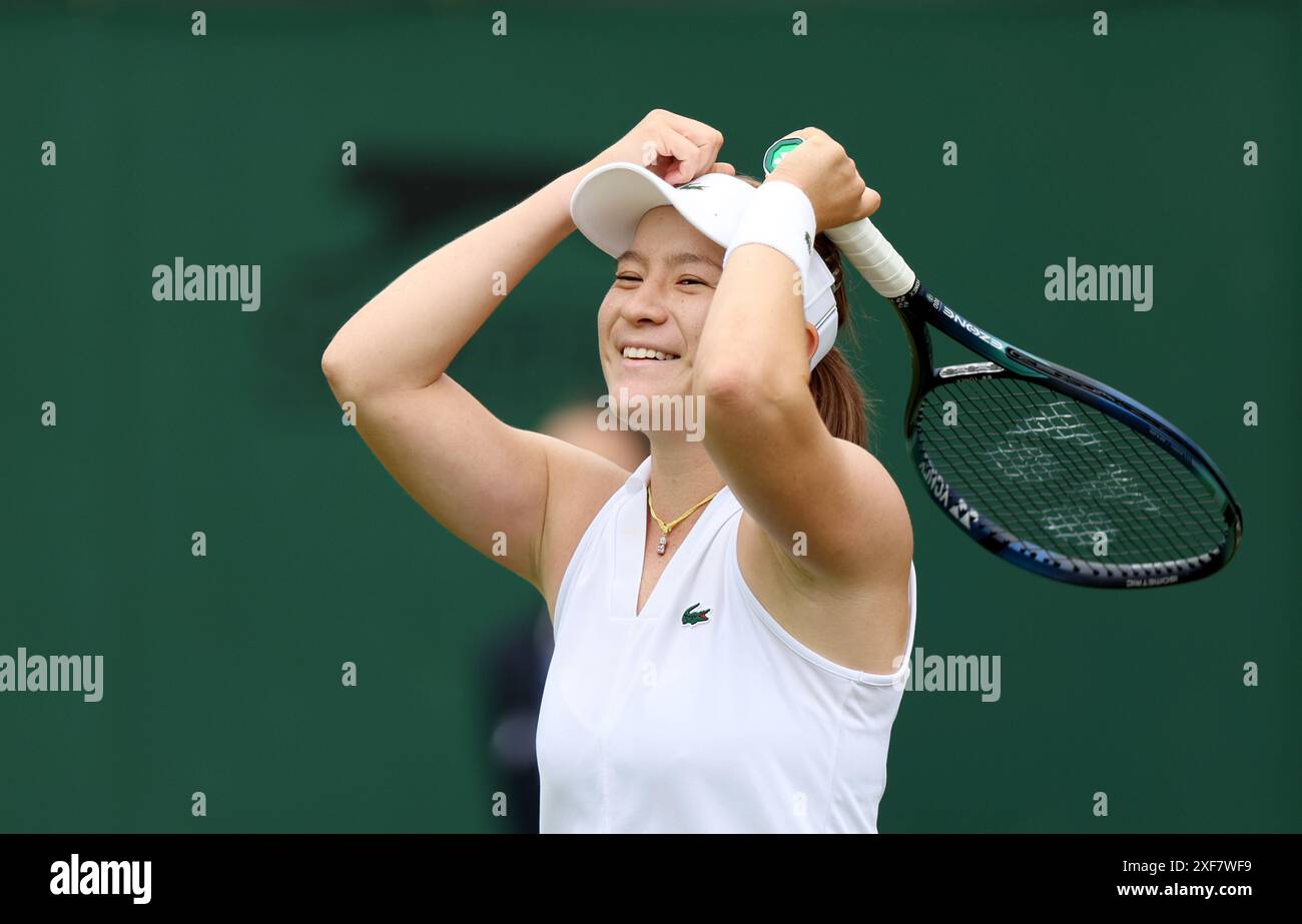 London, Britain. 1st July, 2024. Sun Lulu celebrates after winning the ...