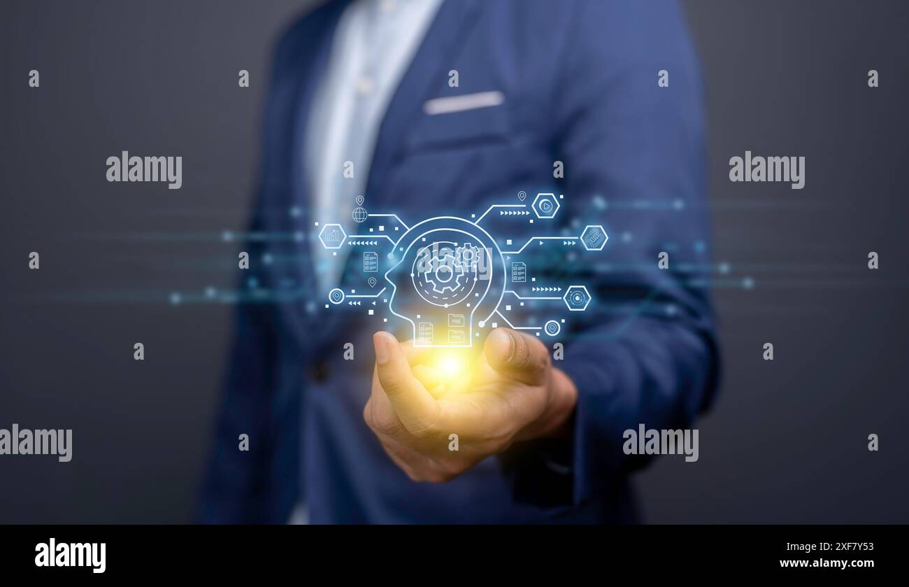 businessman Internet connect Chat with AI, Artificial Intelligence. using command prompt for ...