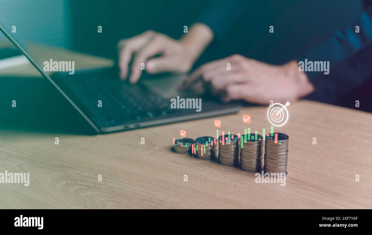 financial business growth 2024 concept. businessman calculate income ...