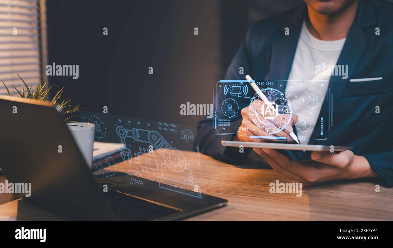 Human and Artificial Intelligence concept, futuristic robot with a ...