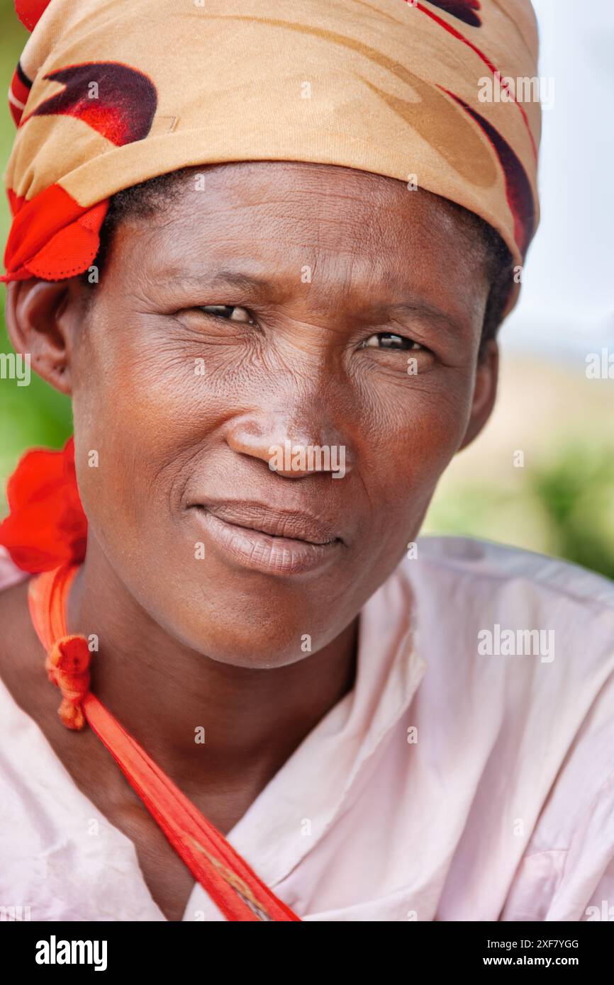 headshot portrait of Single african woman , San people, village in ...
