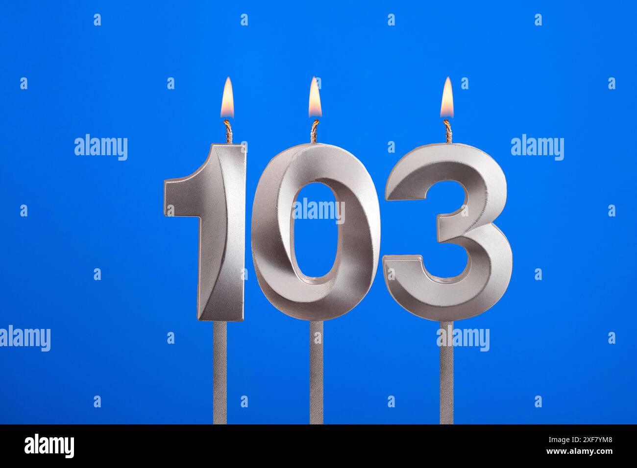 Birthday candle number 103 - Celebration card on blue background Stock ...