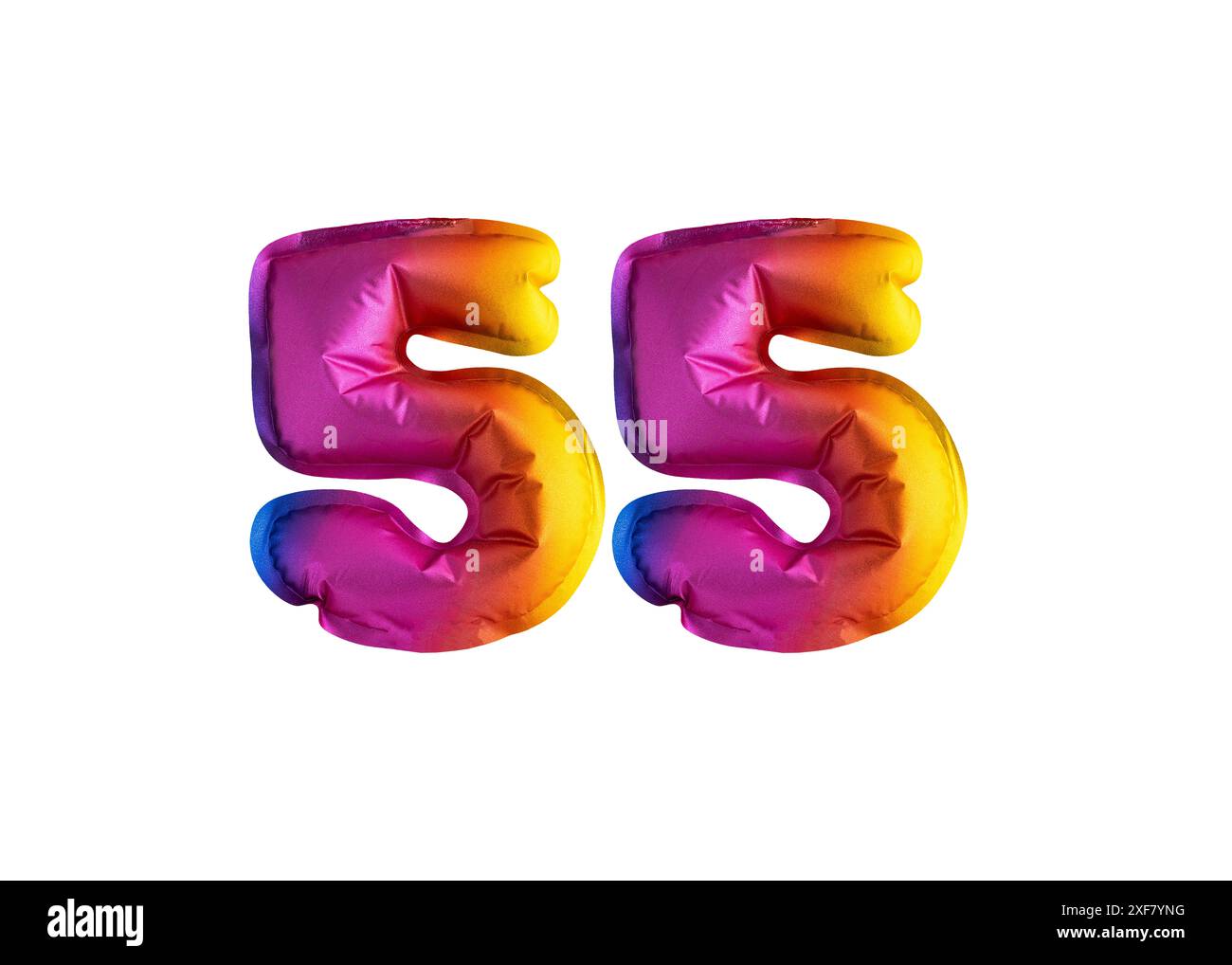 Multicolored balloon for number 55 celebration. Happy birthday on white ...
