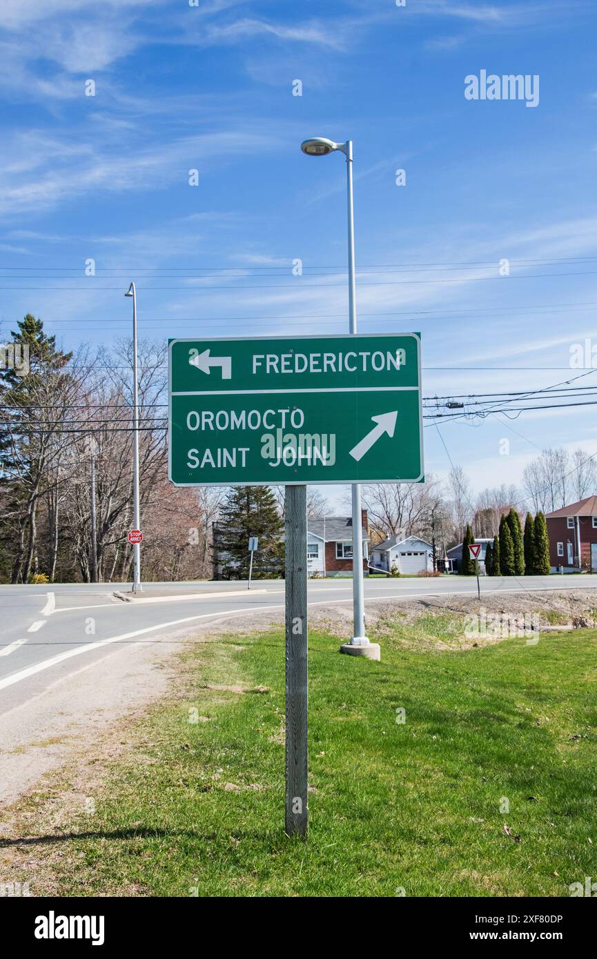 Highway sign on Miramichi Road in Oromocto, New Brunswick, Canada Stock ...