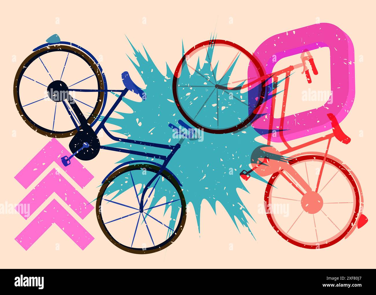 Risograph bicycle with geometric shapes. Objects in trendy riso graph ...