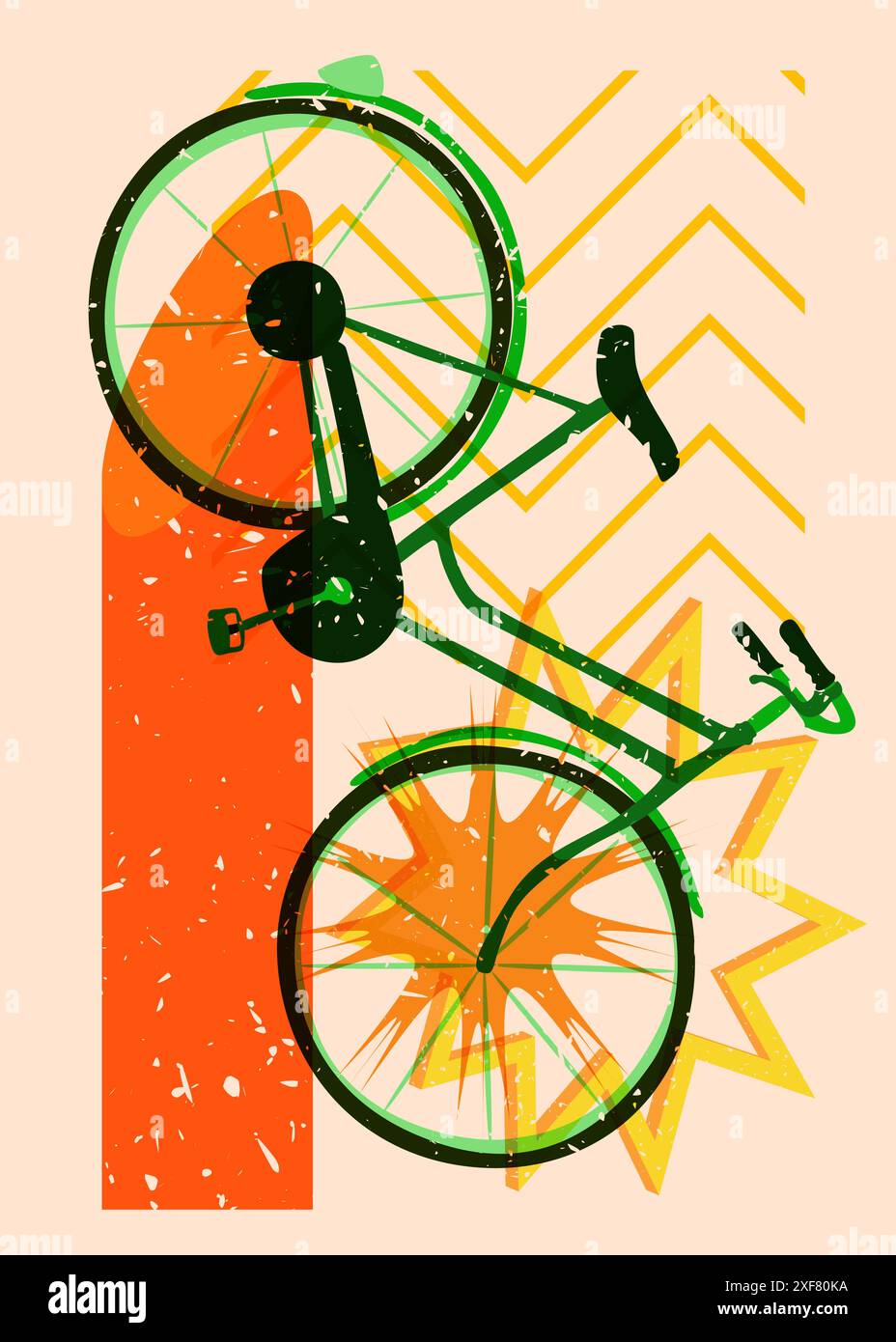 Risograph bicycle with geometric shapes. Objects in trendy riso graph ...