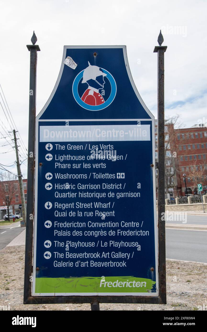 Directional sign in downtown Fredericton, New Brunswick, Canada Stock ...
