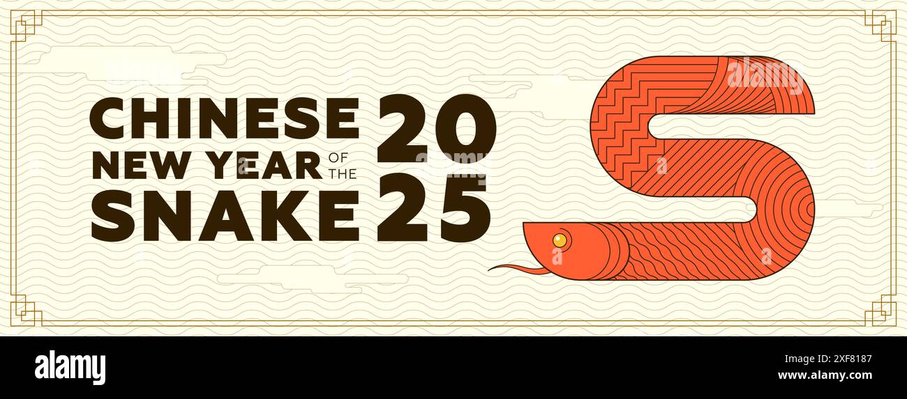 Happy Chinese Snake New Year 2025 holiday horizontal banner. Linear ...