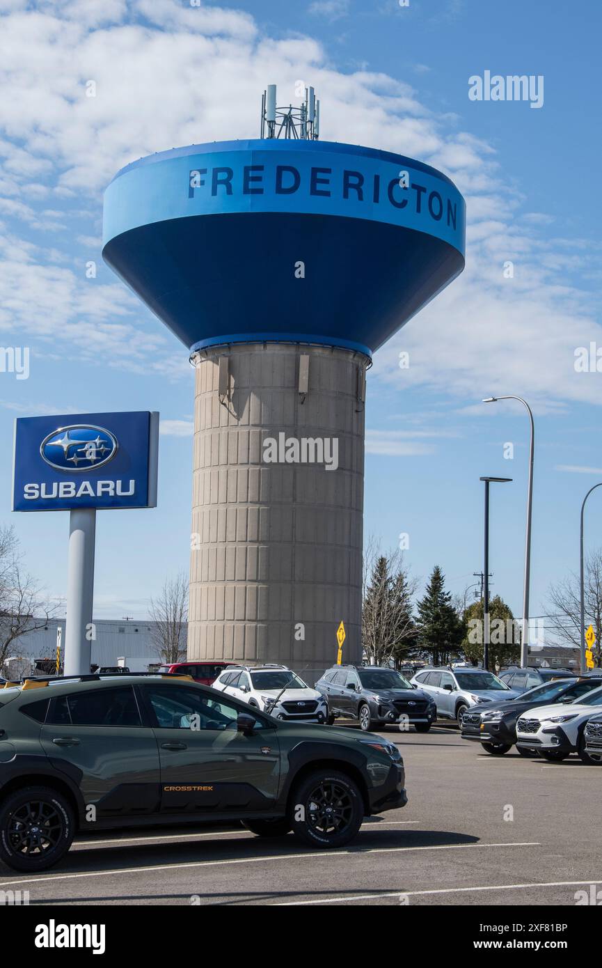 Water tower and Subaru sign on the corner of Bishop Drive and Smythe ...