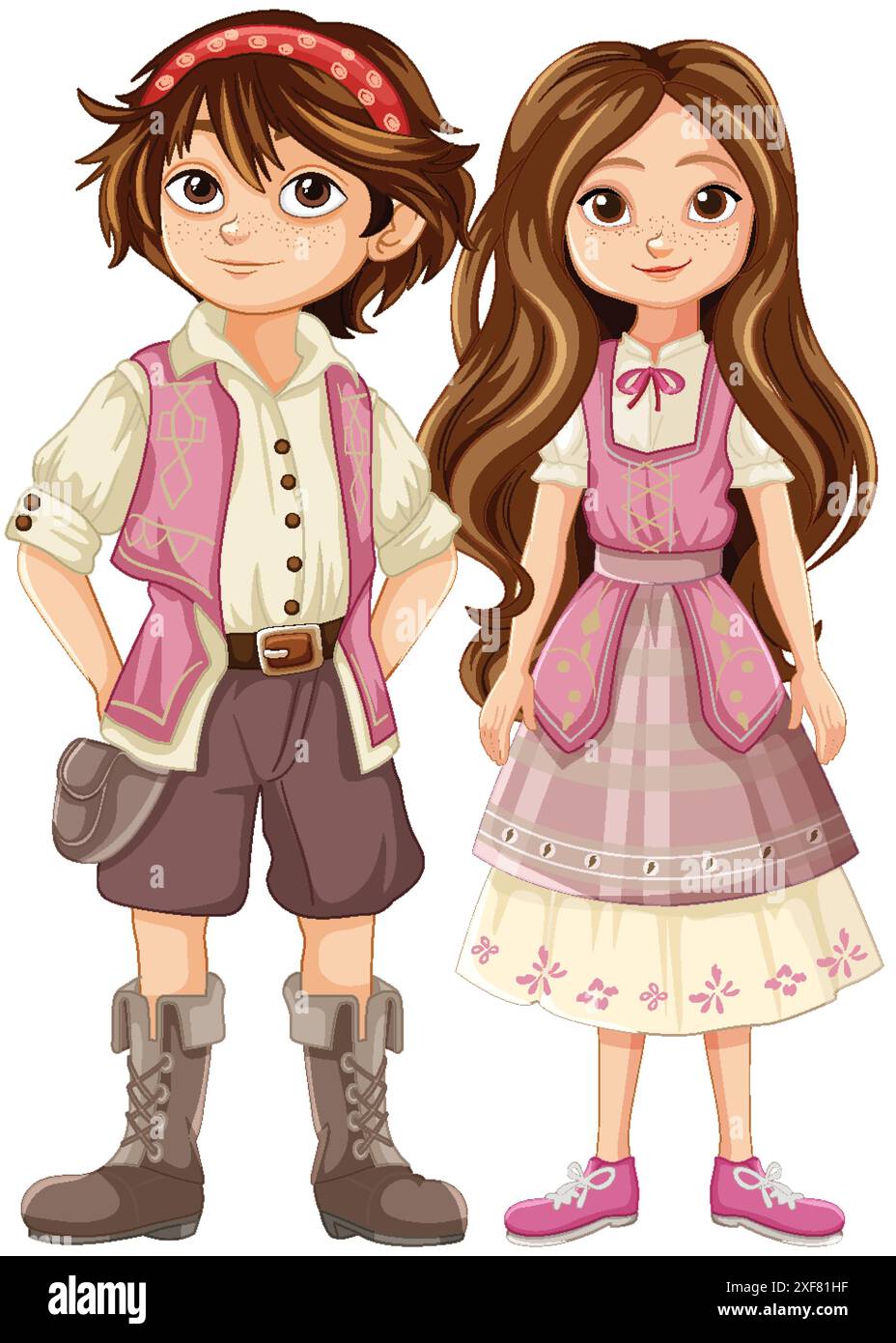 Illustration of a boy and girl in costumes Stock Vector Image & Art - Alamy