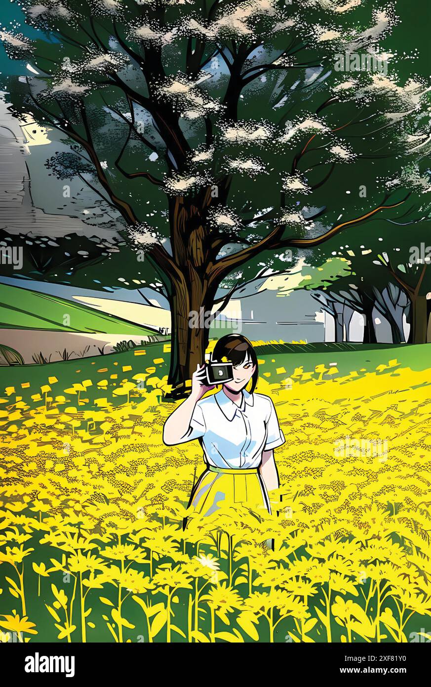 lofi girl illustration young woman looking in the distance cartoon ...