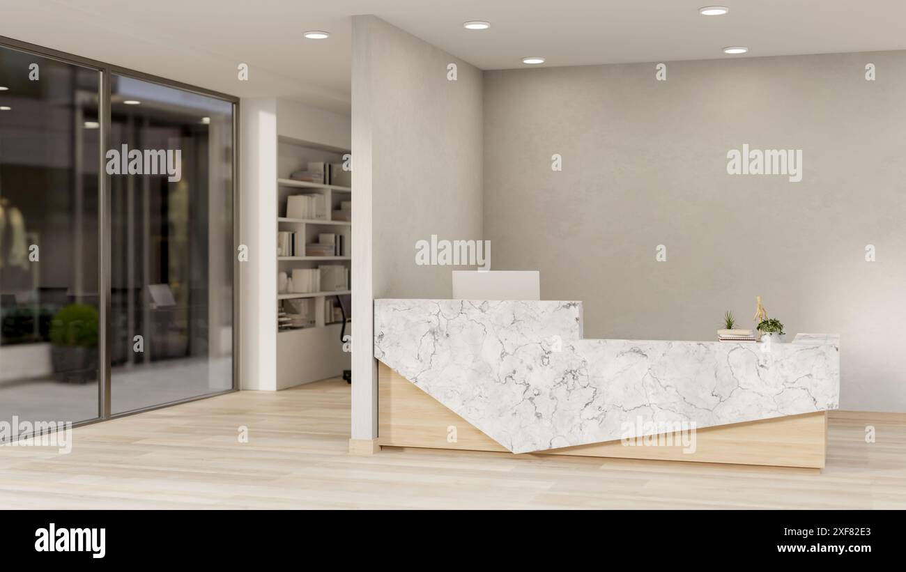 The interior design of a contemporary luxurious office entrance ...