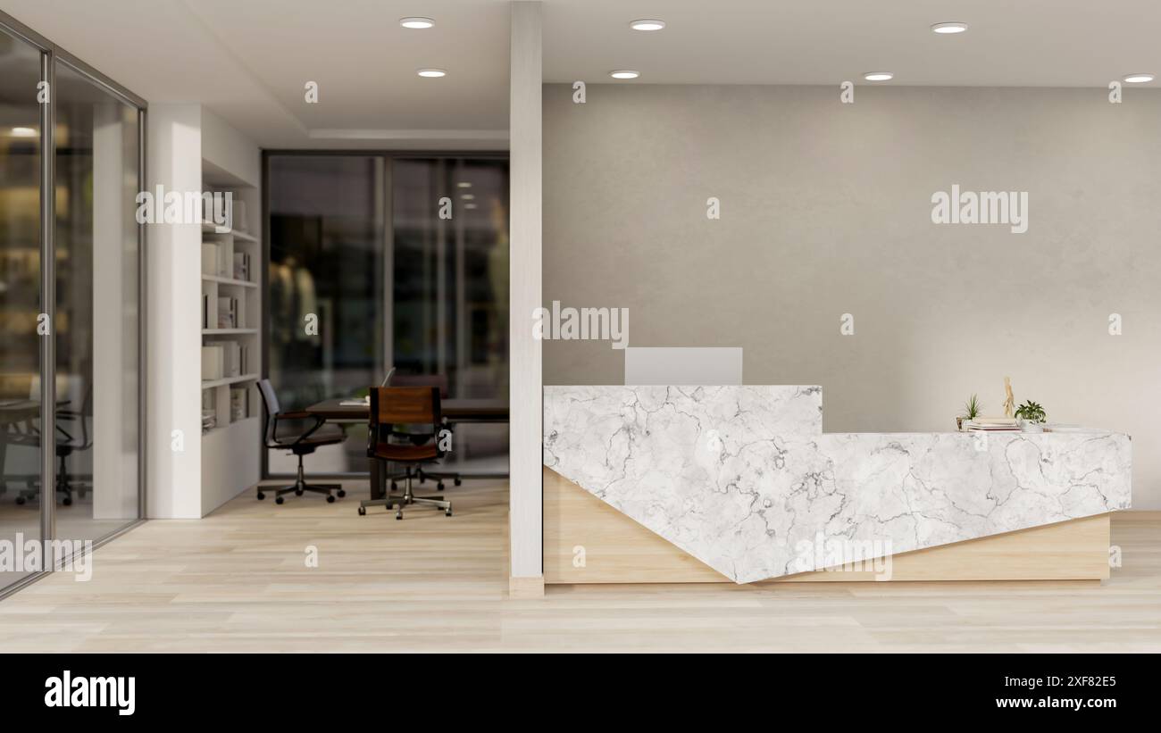 The interior design of a contemporary, luxurious office entrance ...